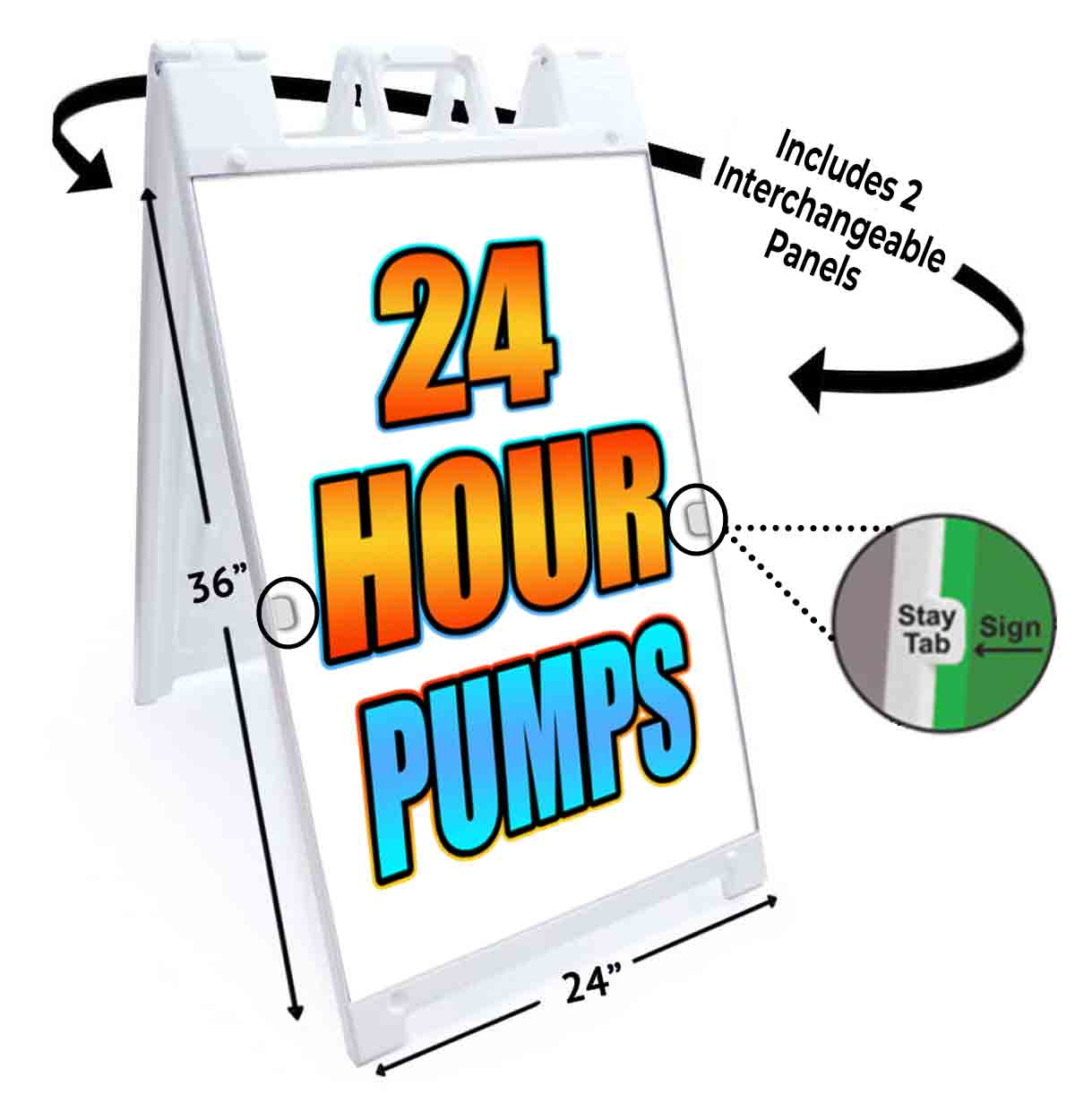 24 HOUR PUMPS Signicade 24x36 Aframe Sidewalk Sign Banner Decal ...