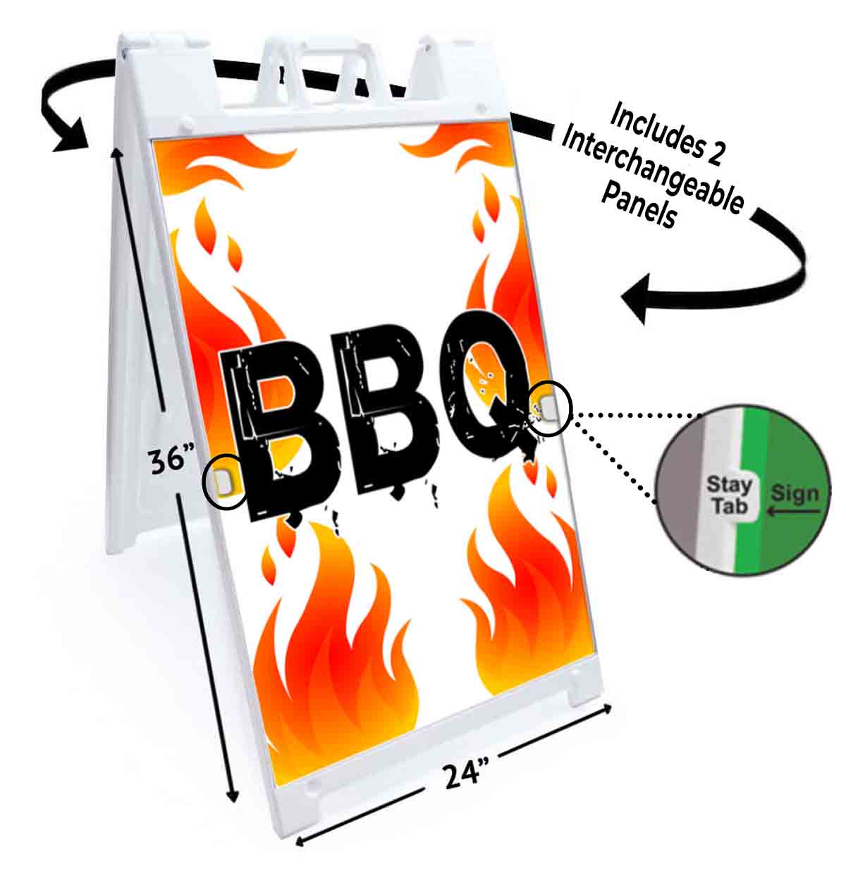 BBQ FLAMES Signicade 24x36 Aframe Sidewalk Decal Sign Banner FOOD ...