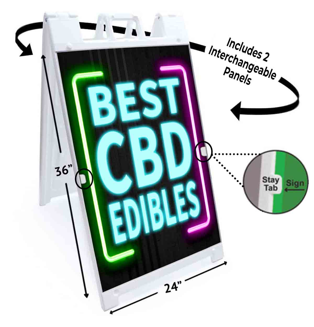 BEST CBD EDIBLES Signicade 24x36 Aframe Sidewalk Sign Banner Decal NEON ...