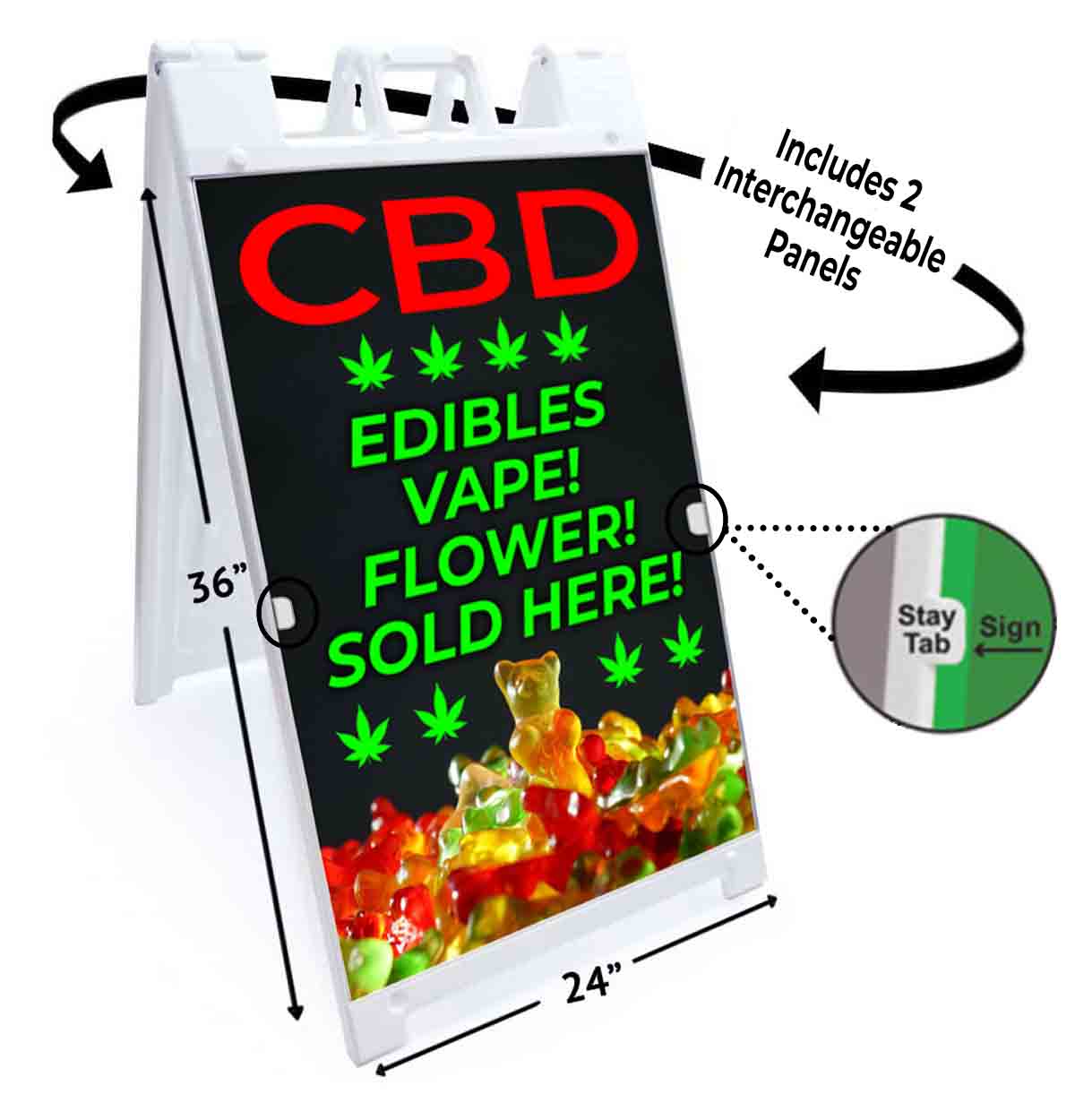 CBD EDIBLES CBD VAPE Signicade 24x36 Aframe Sidewalk Decal Sign Banner ...