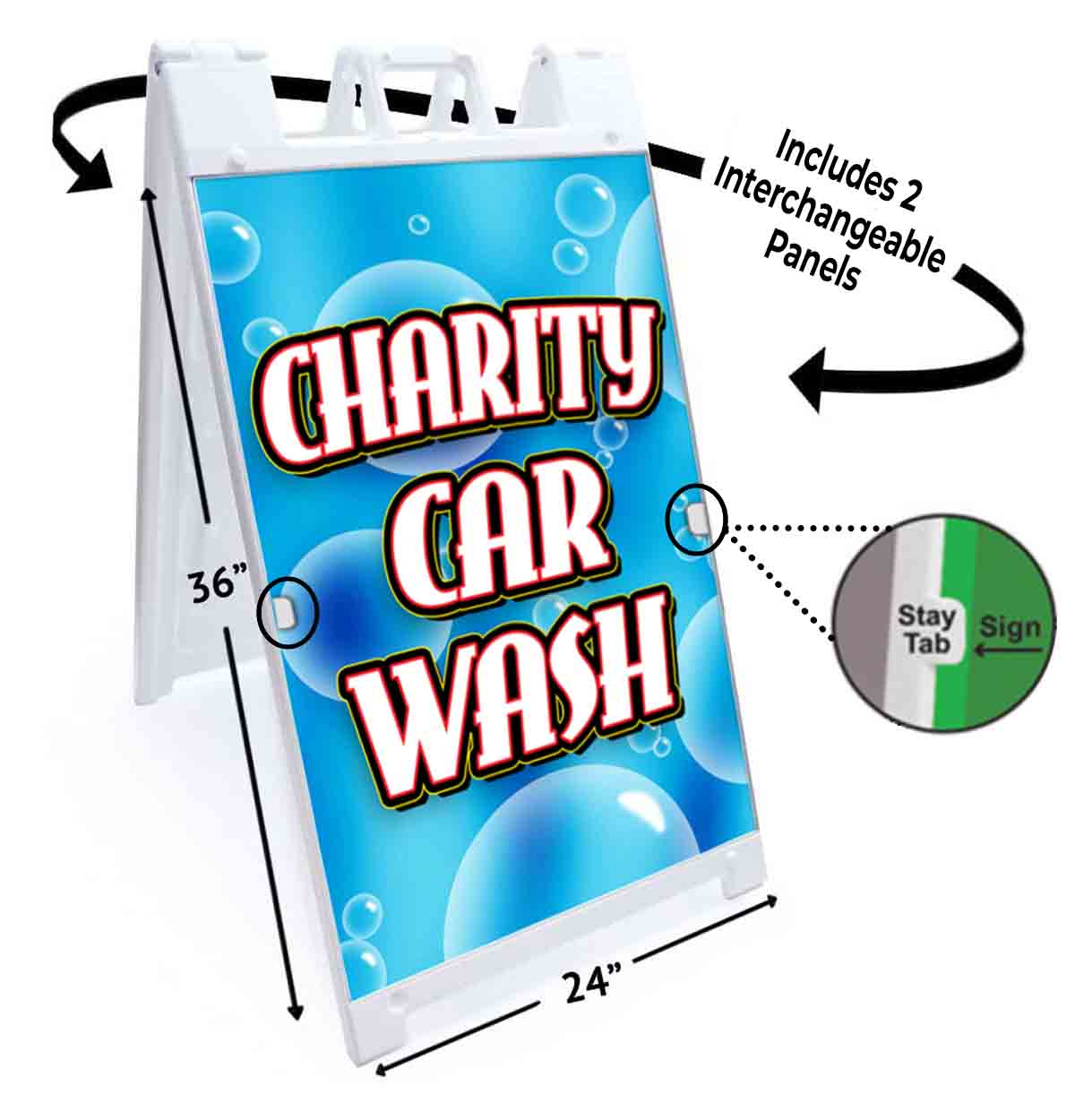 CHARITY CAR WASH Signicade 24x36 Aframe Sidewalk Sign Banner Decal ...