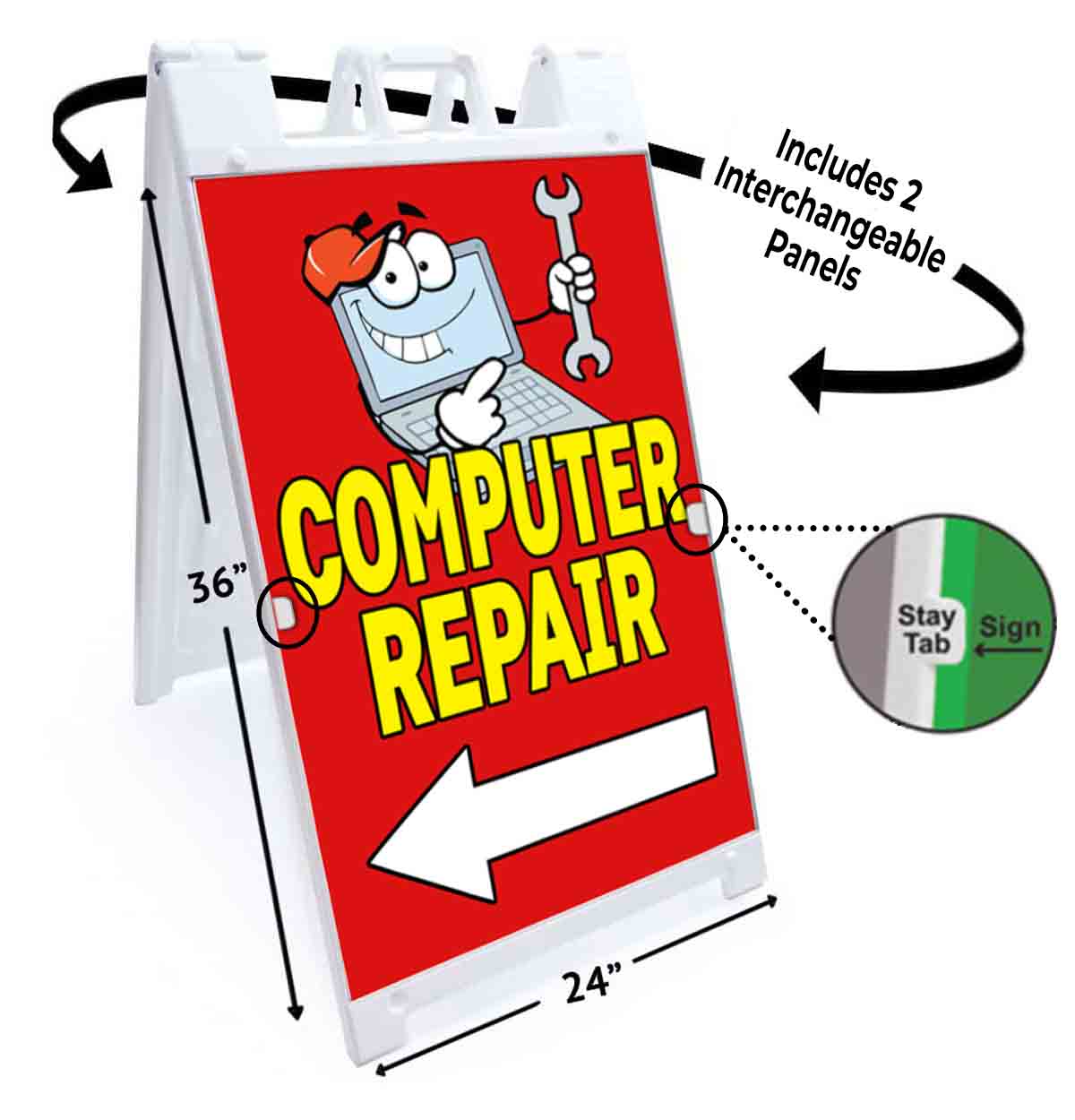 COMPUTER REPAIR LEFT ARROW Signicade 24x36 Aframe Sidewalk Sign Banner ...