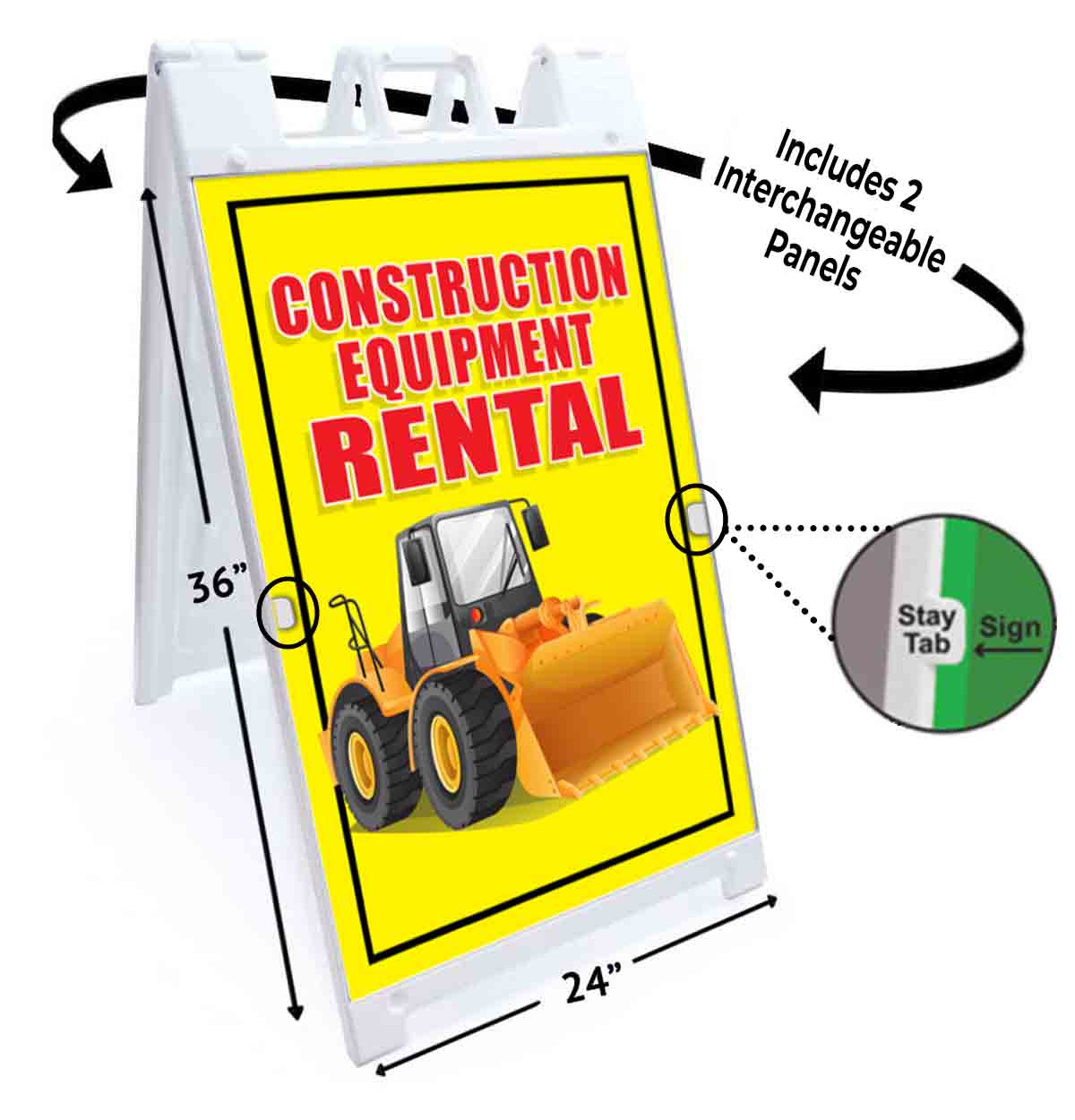CONSTRUCTION EQUIPMENT RENTAL Signicade 24x36 Aframe Sidewalk Sign ...