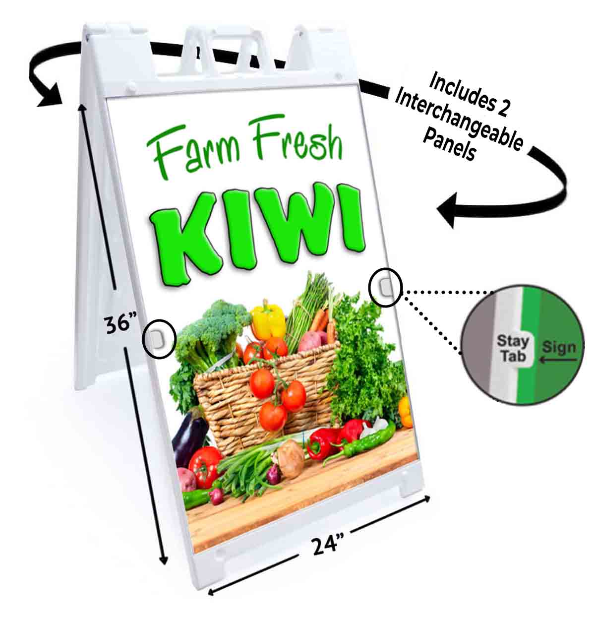 FARM FRESH KIWI Signicade 24x36 Aframe Sidewalk Sign Banner Decal FRUIT ...