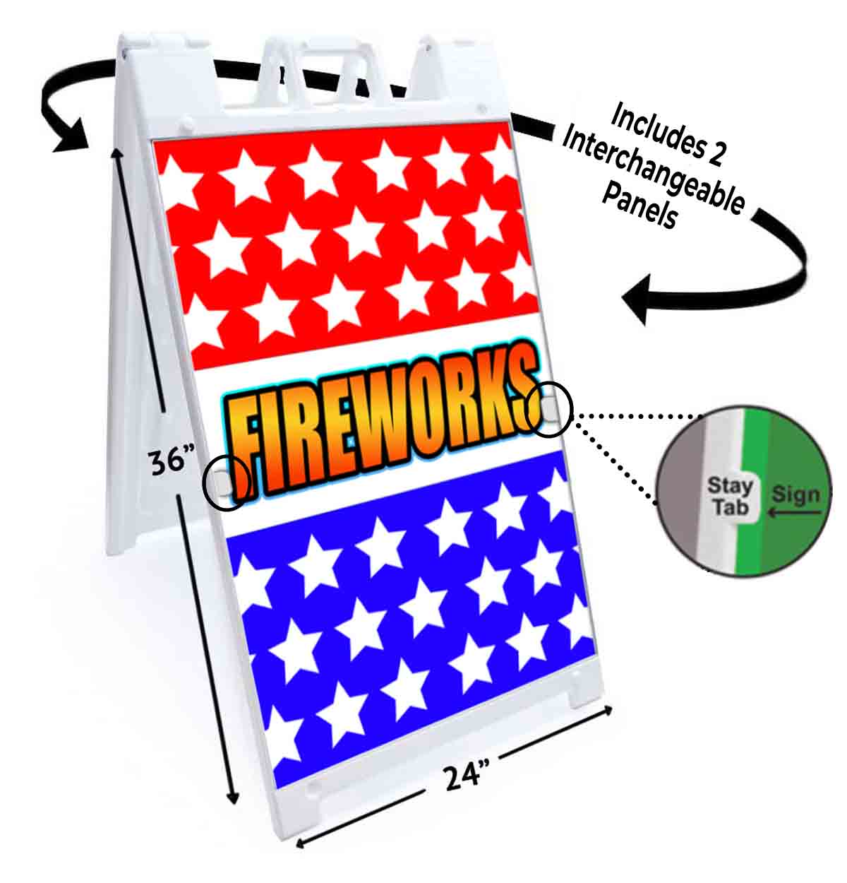 FIREWORKS Signicade 24x36 Aframe Sidewalk Sign Banner Decal SPARKLERS ...