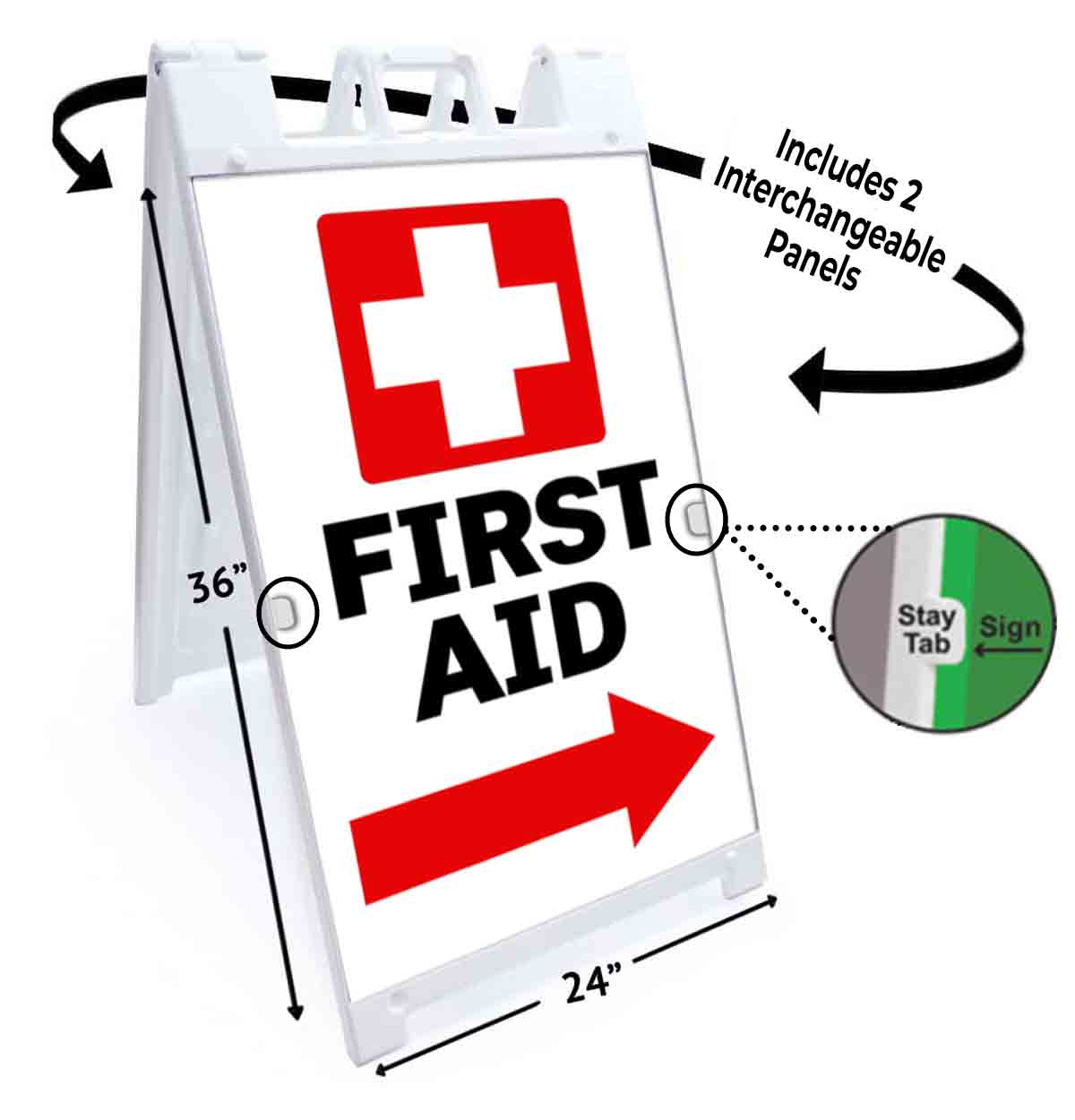 FIRST AID RIGHT ARROW Signicade 24x36 Aframe Sidewalk Sign Banner Decal ...