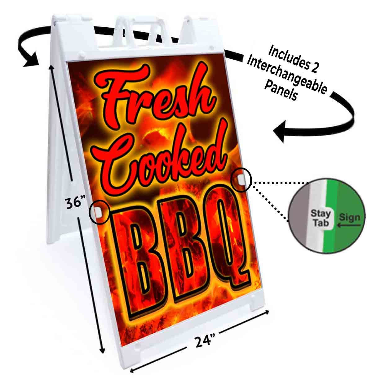 FRESH COOKED BBQ Signicade 24x36 Aframe Sidewalk Sign Banner Decal FOOD ...