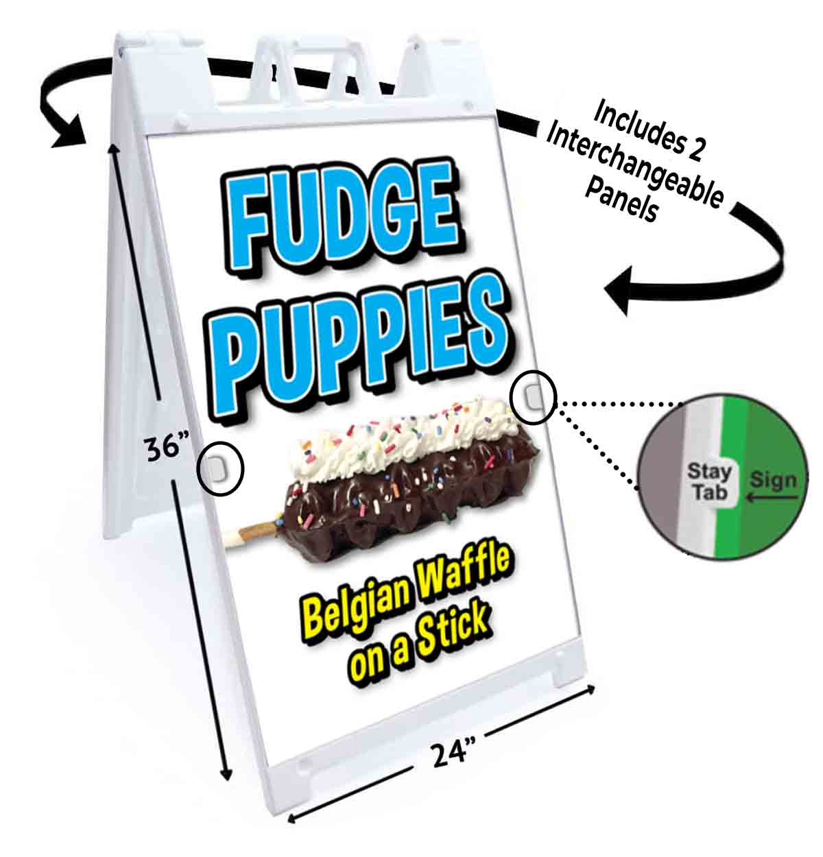 FUDGE PUPPIES Signicade 24x36 Aframe Sidewalk Decal Sign Banner DESSERT ...