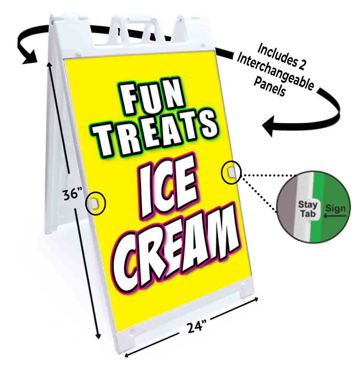 FUN TREATS ICE CREAM Signicade 24x36 Aframe Sidewalk Sign Banner Decal ...