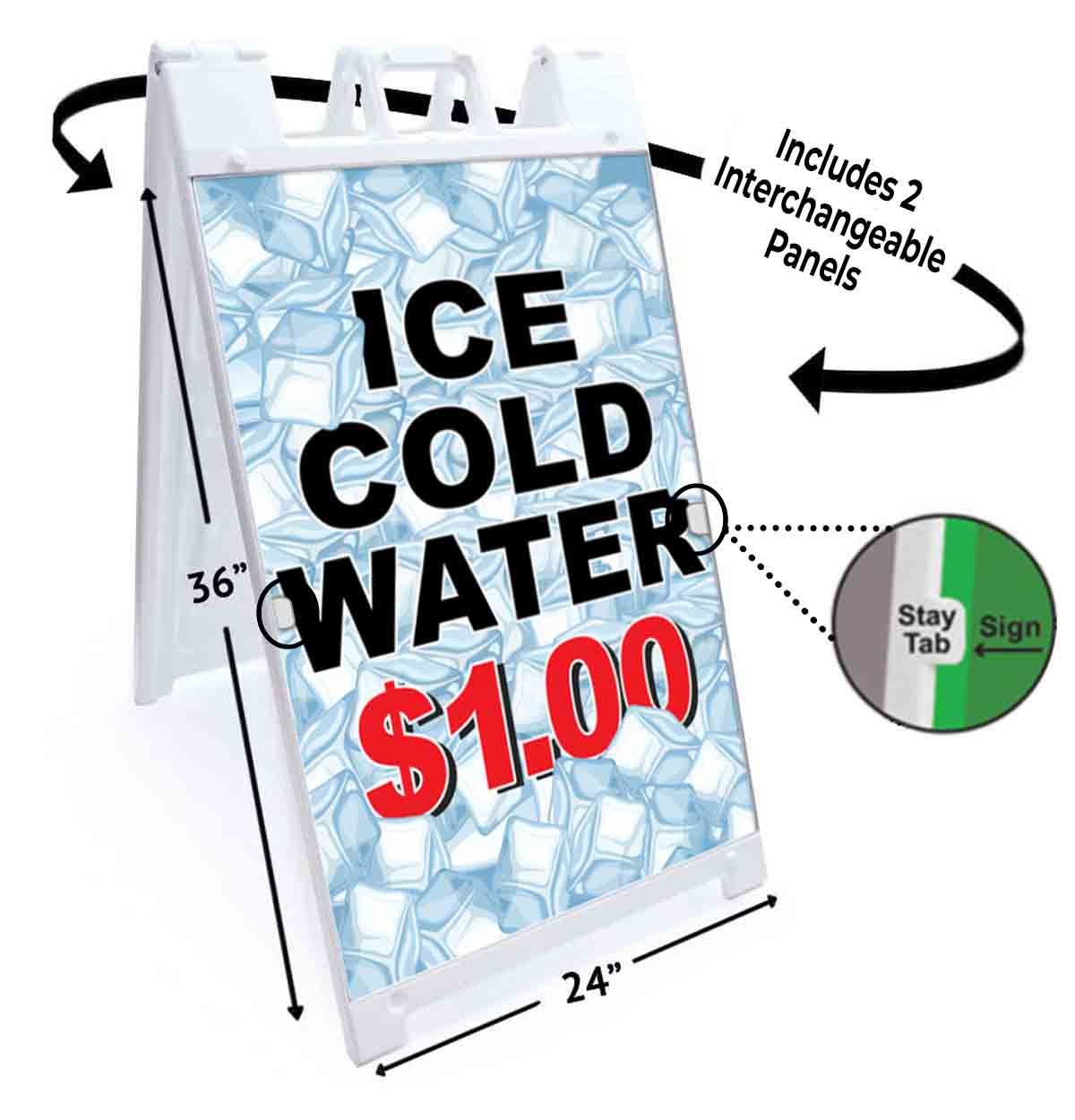 ICE COLD WATER $1.00 Signicade 24x36 Aframe Sidewalk Sign Banner Decal ...