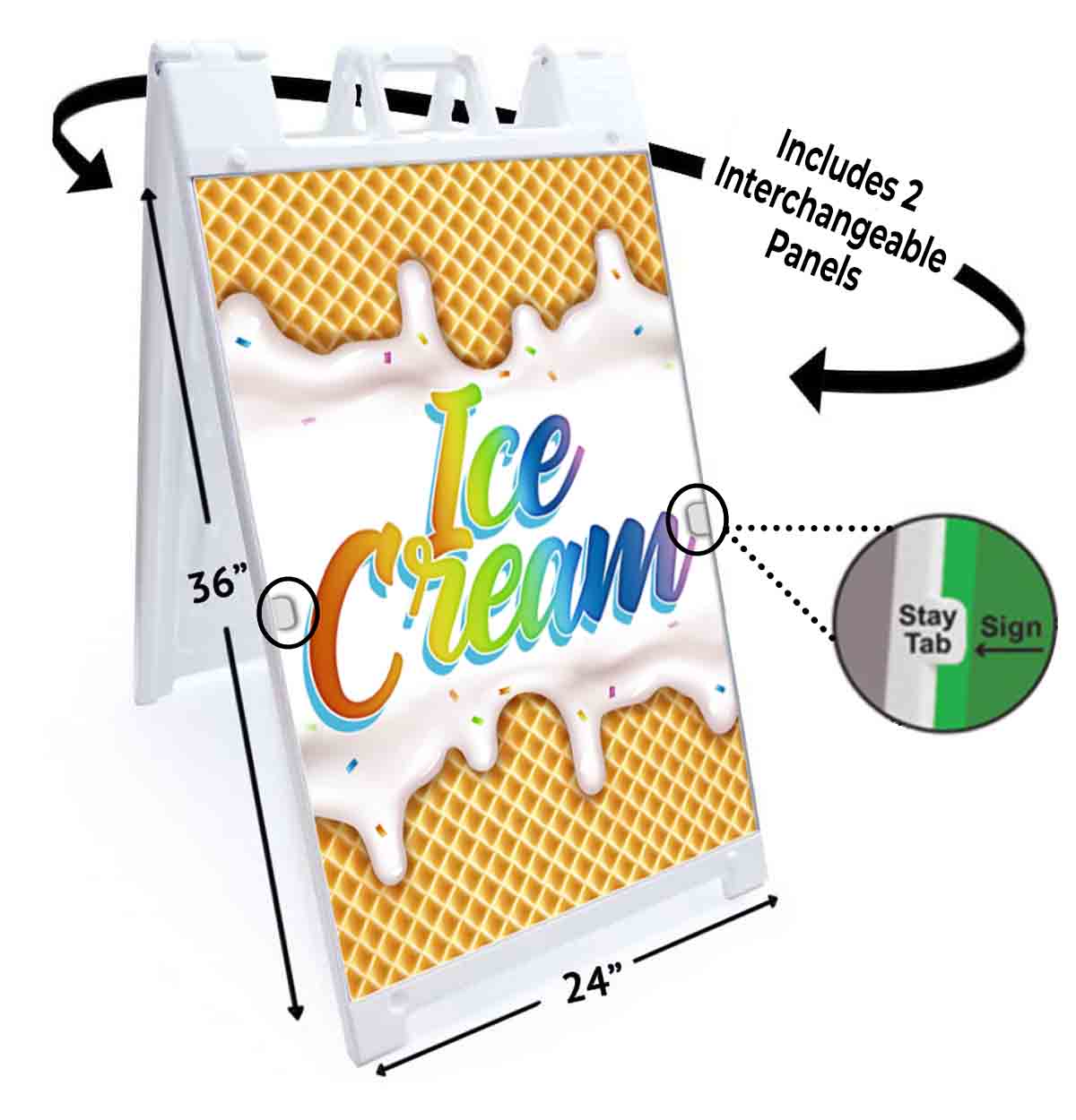 ICE CREAM Signicade 24x36 Aframe Sidewalk Sign Banner Decal DESSERT ...