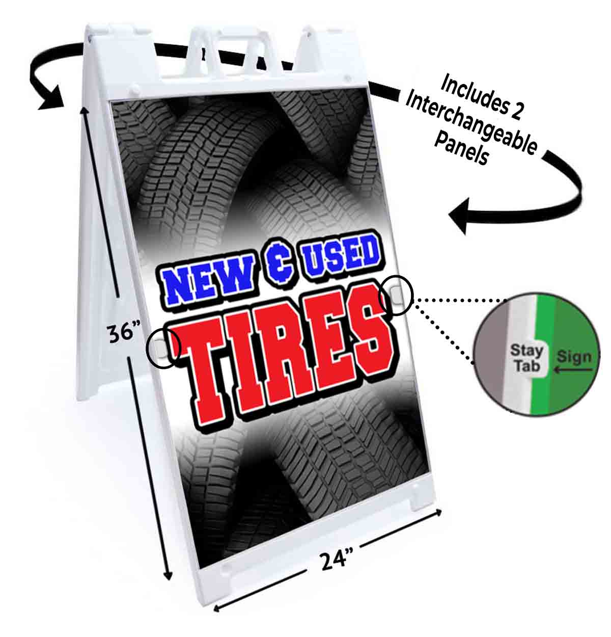 NEW AND USED TIRES Signicade 24x36 Aframe Sidewalk Sign Banner Decal ...