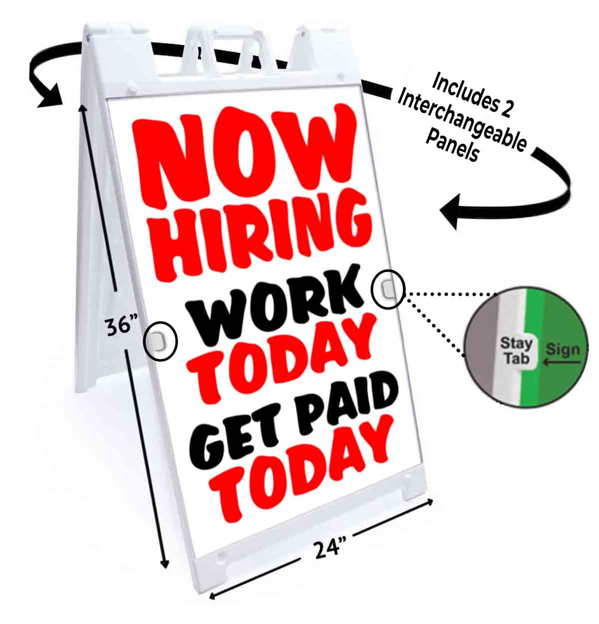 NOW HIRING WORK TODAY Signicade 24x36 Aframe Sidewalk Sign Banner Decal ...