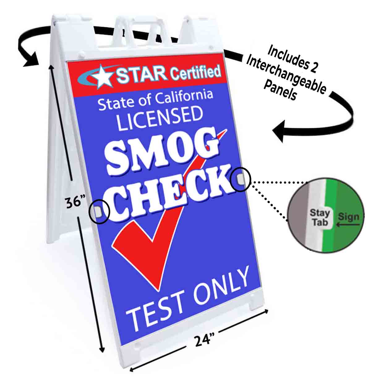 SMOG CHECK STAR CERTIFIED Signicade 24x36 Aframe Sidewalk Sign Banner ...