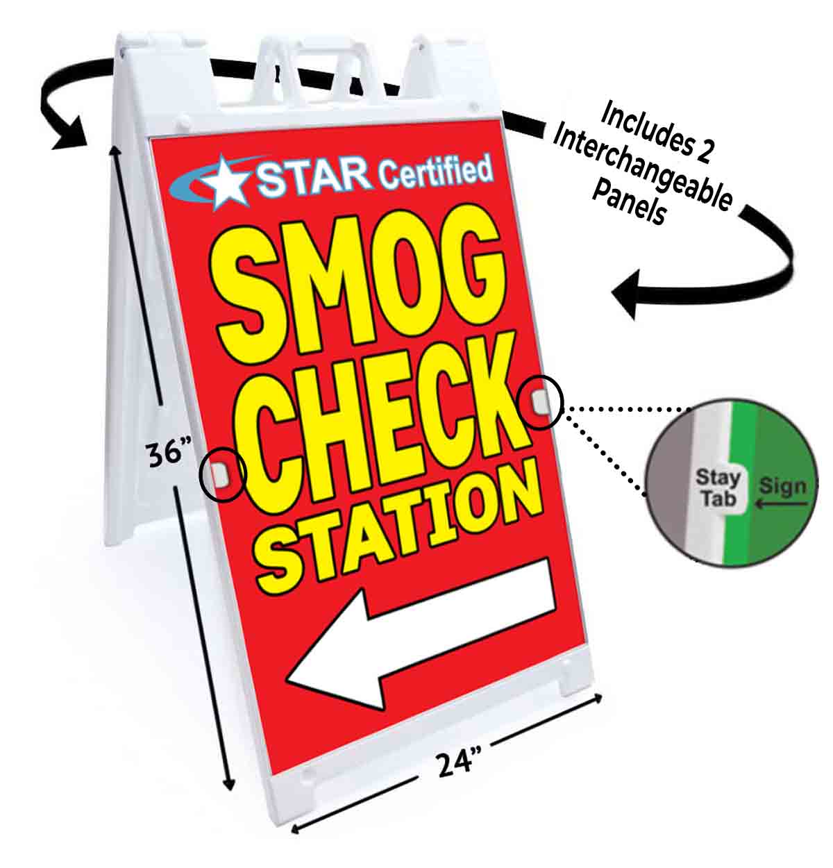 SMOG CHECK STATION LEFT ARROW Signicade 24x36 Aframe Sidewalk Sign ...