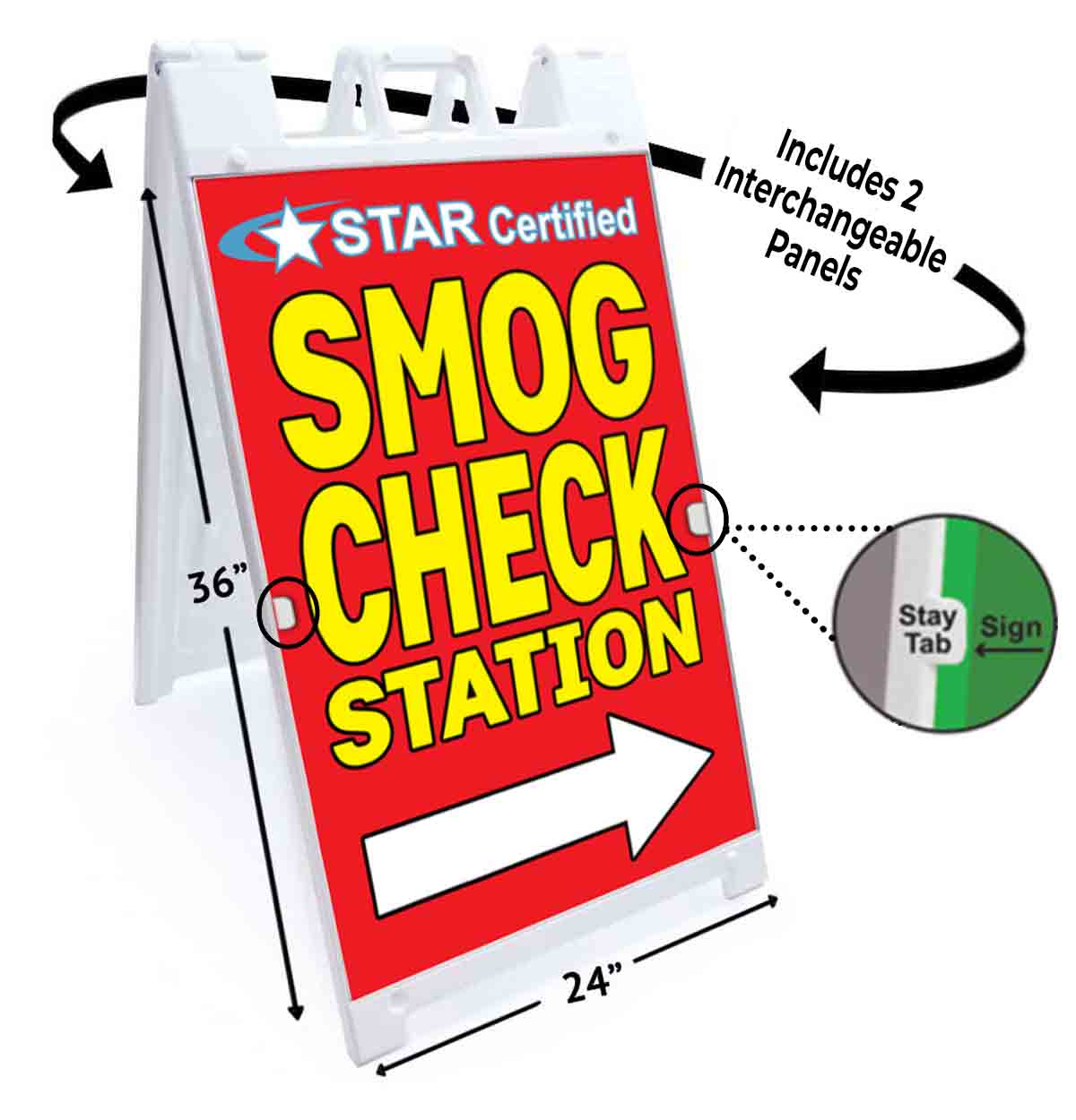 SMOG CHECK STATION RIGHT Signicade 24x36 Aframe Sidewalk Sign Banner ...