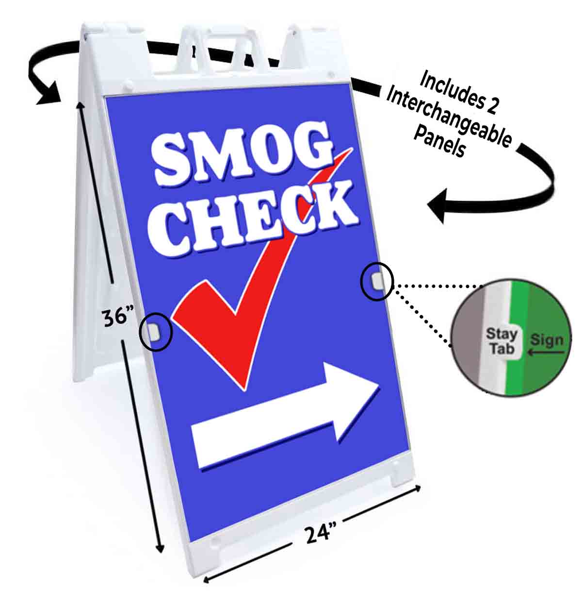 SMOG CHECK RIGHT ARROW Signicade 24x36 Aframe Sidewalk Sign Banner ...