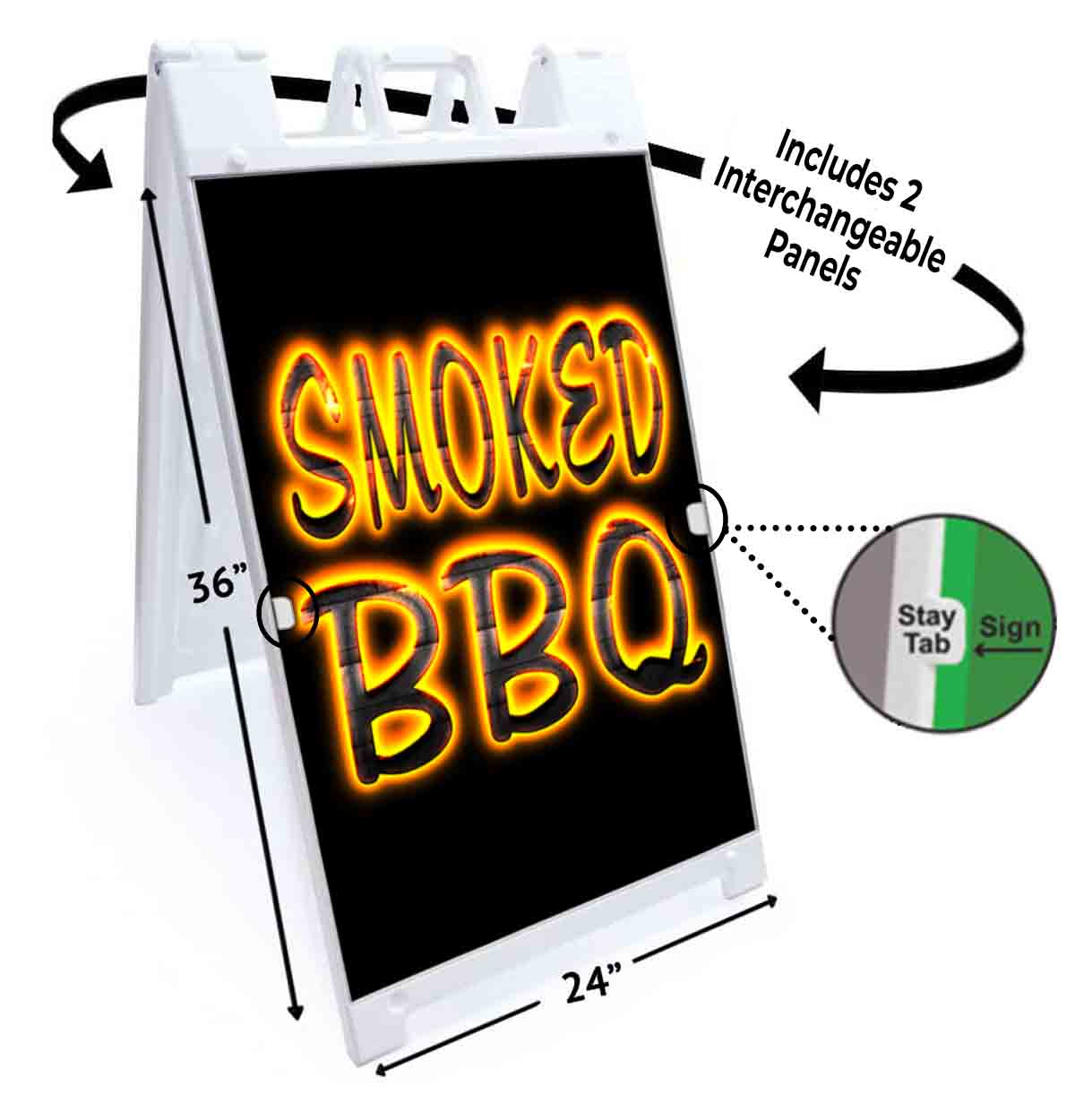SMOKED BBQ Signicade 24x36 Aframe Sidewalk Sign Banner Decal FOOD MEAL ...