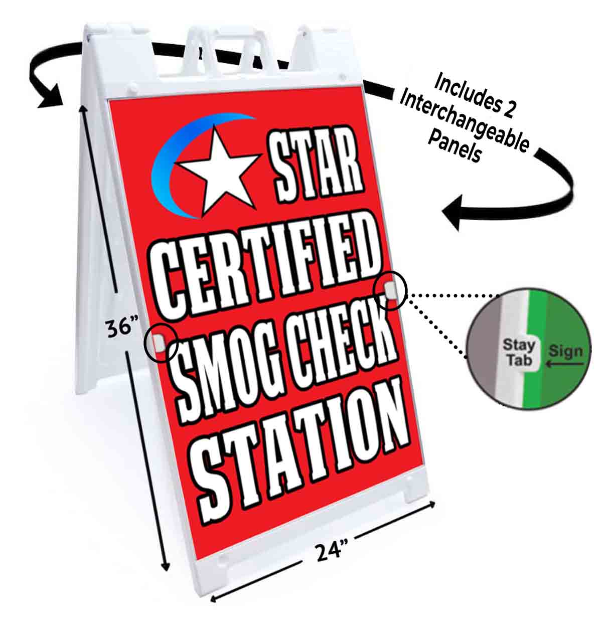 STAR CERTIFIED SMOG CHECK Signicade 24x36 Aframe Sidewalk Sign Banner ...