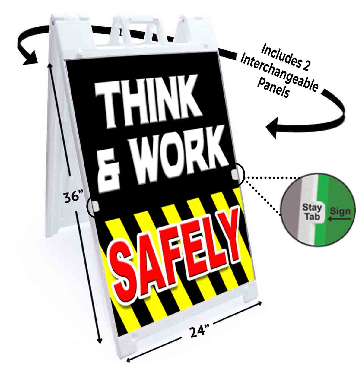 THINK AND WORK SAFELY 24x36 Aframe Sidewalk Sign Banner Decal WITH ...