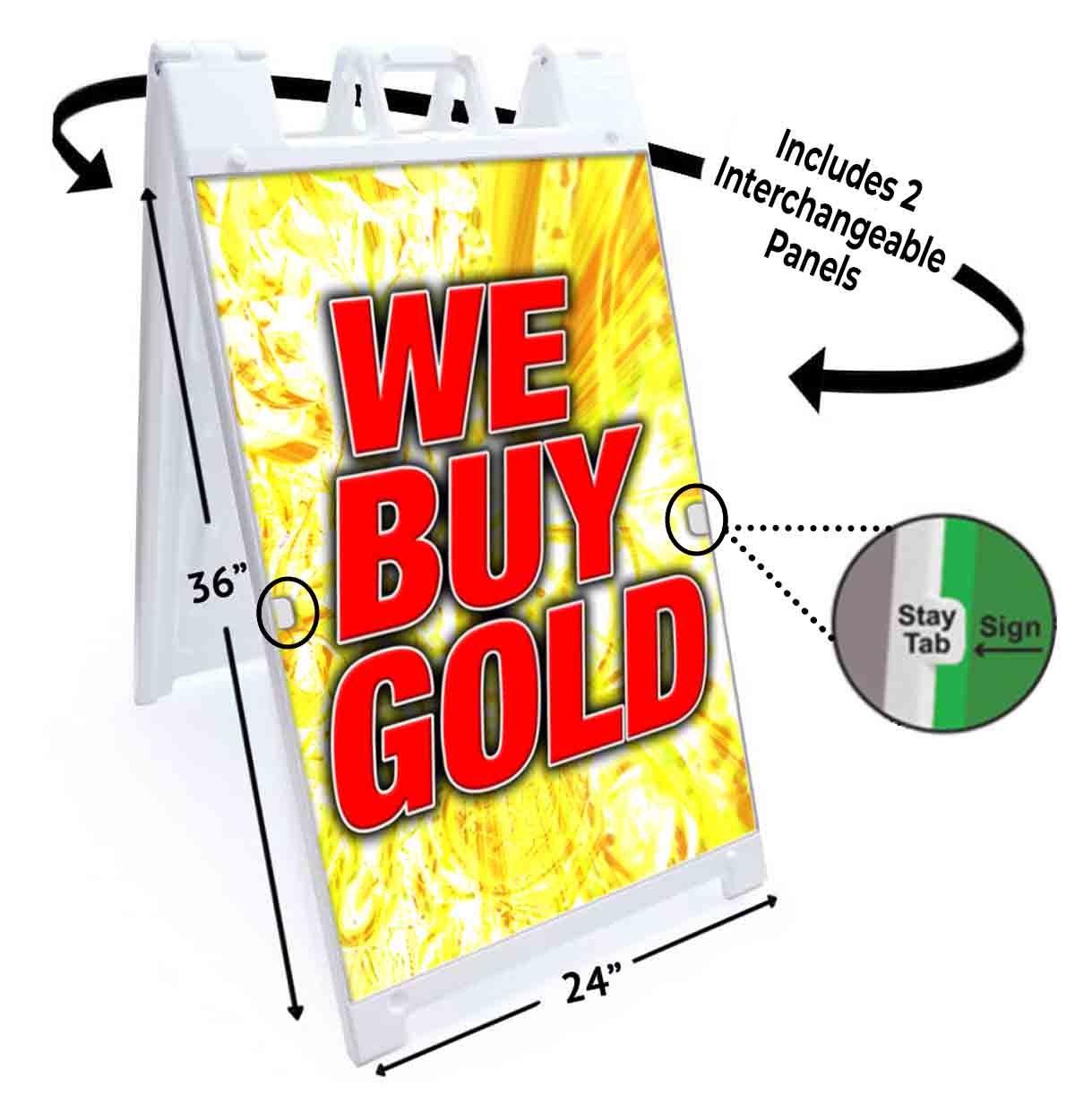 WE BUY GOLD Signicade 24x36 Aframe Sidewalk Sign Banner Decal PAWN ...