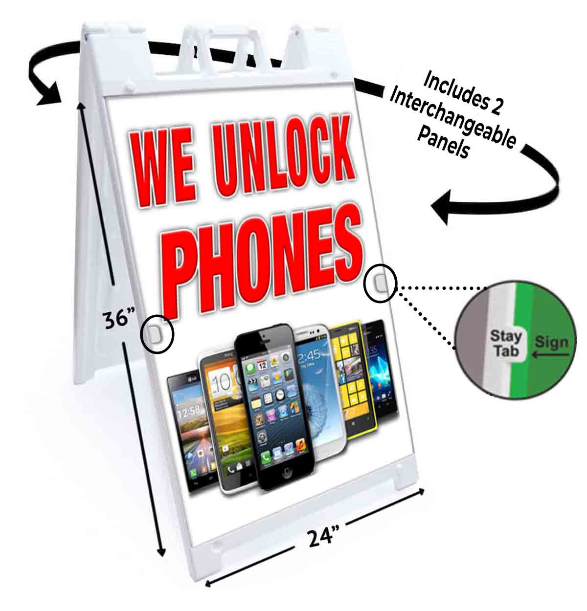 WE UNLOCK PHONES Signicade 24x36 Aframe Sidewalk Sign Banner Decal CELL ...