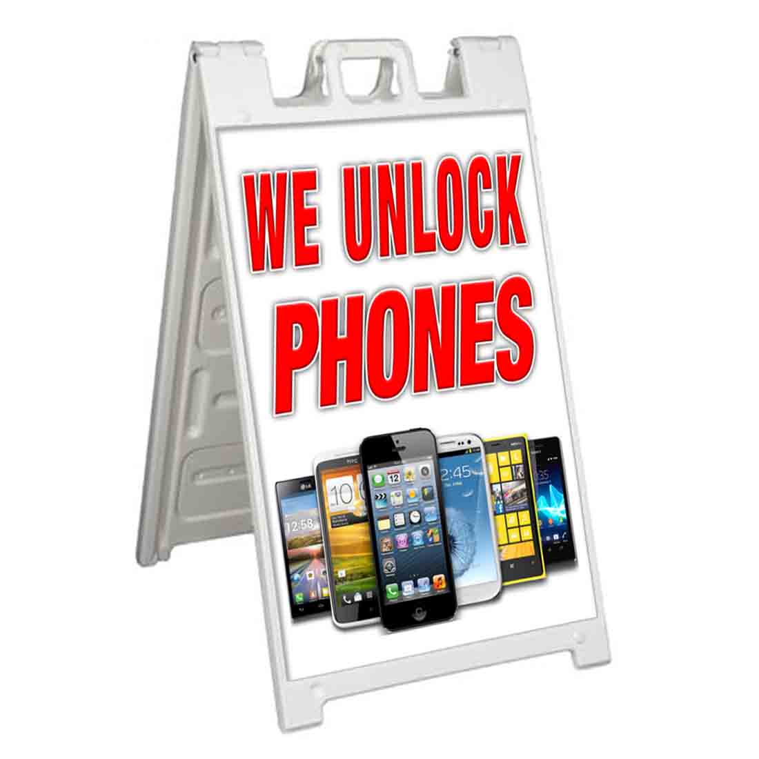 WE UNLOCK PHONES Signicade 24x36 Aframe Sidewalk Sign Banner Decal CELL ...