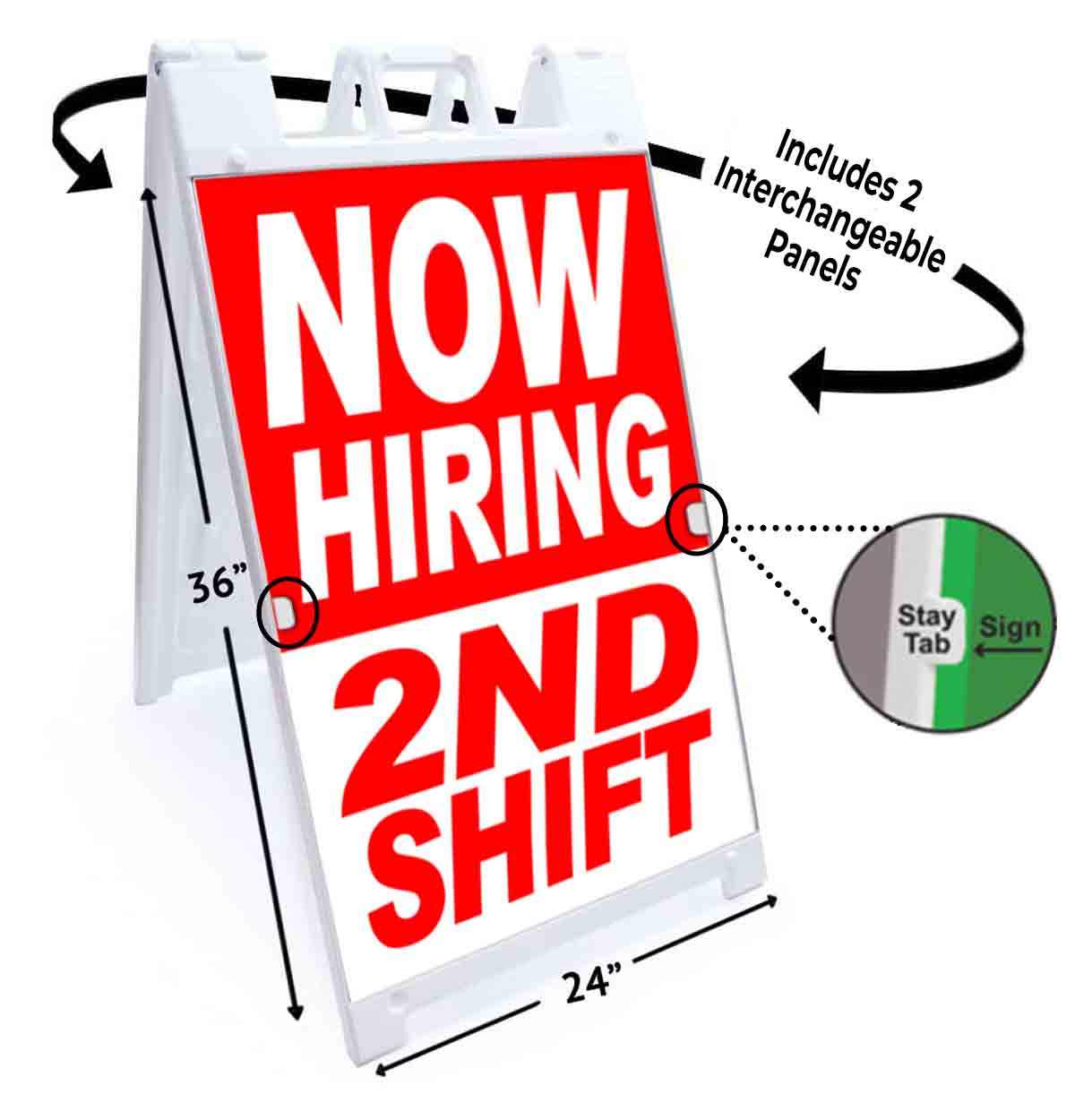 NOW HIRING 2ND SHIFT Signicade 24x36 Aframe Sidewalk Sign Banner Decal ...