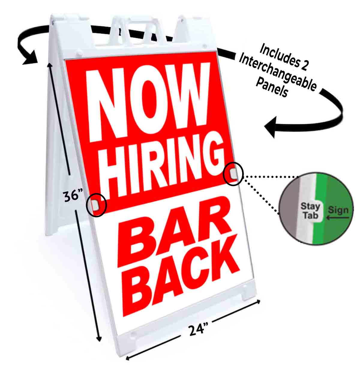 NOW HIRING BAR BACK Signicade 24x36 Aframe Sidewalk Sign Banner Decal ...