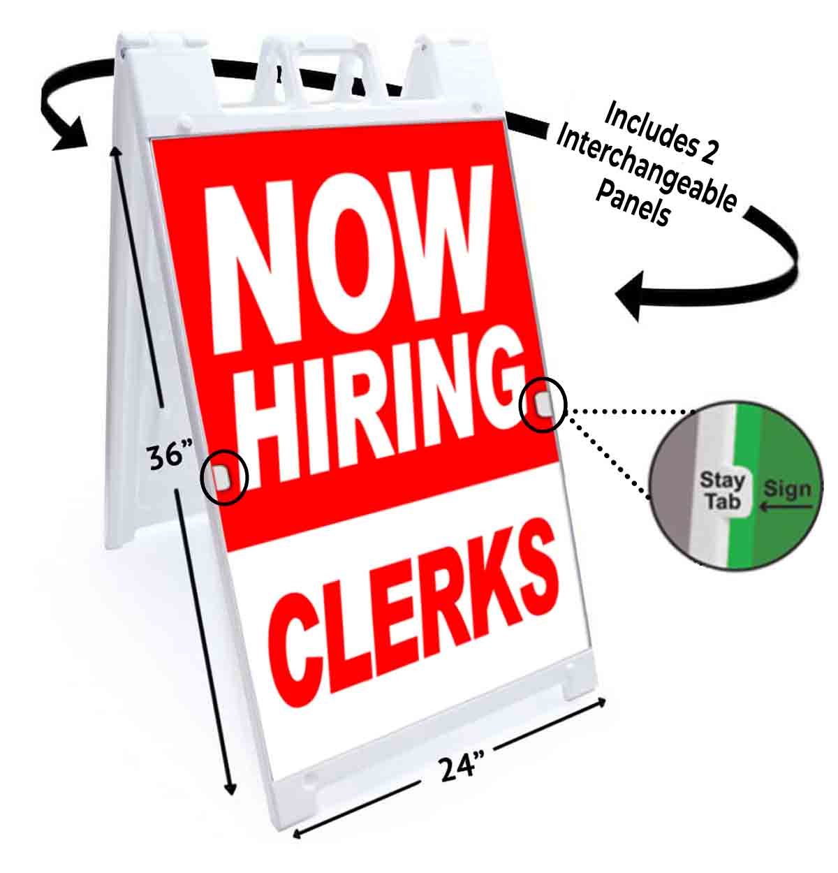 NOW HIRING CLERKS Signicade 24x36 Aframe Sidewalk Sign Banner Decal ...