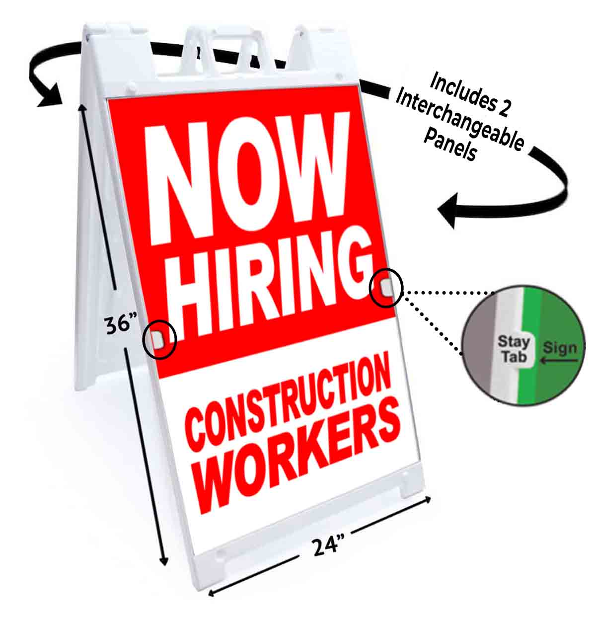 NOW HIRING CONSTRUCTION Signicade 24x36 Aframe Sidewalk Sign Banner ...