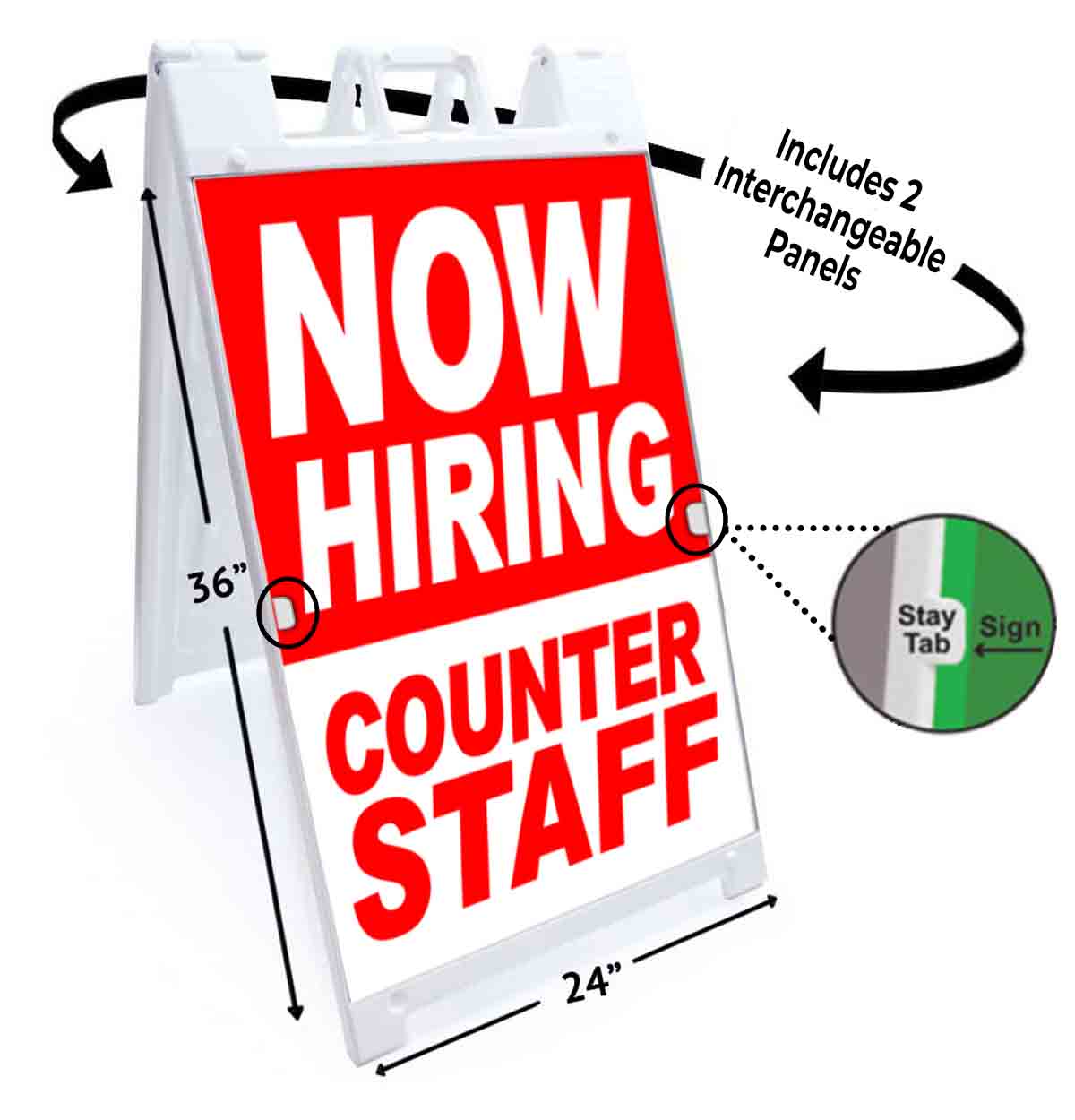 NOW HIRING COUNTER STAFF Signicade 24x36 Aframe Sidewalk Sign Banner ...